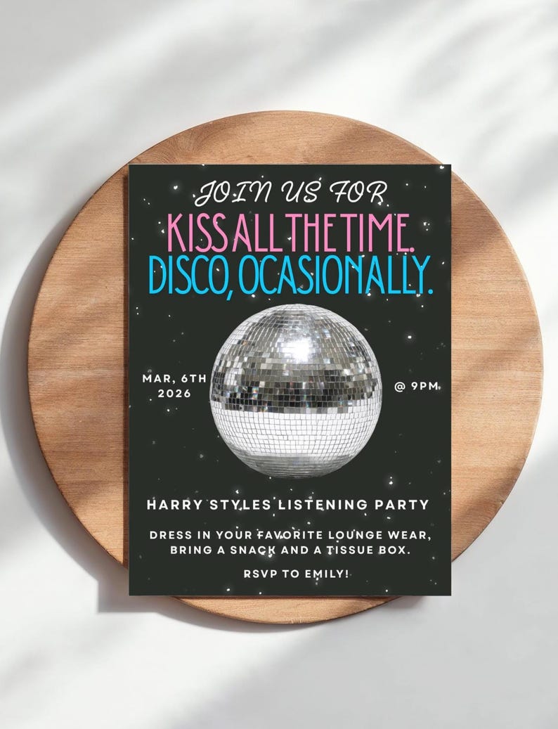 Harry Styles Listening Party Invitation | Kiss All the Time. Disco ...