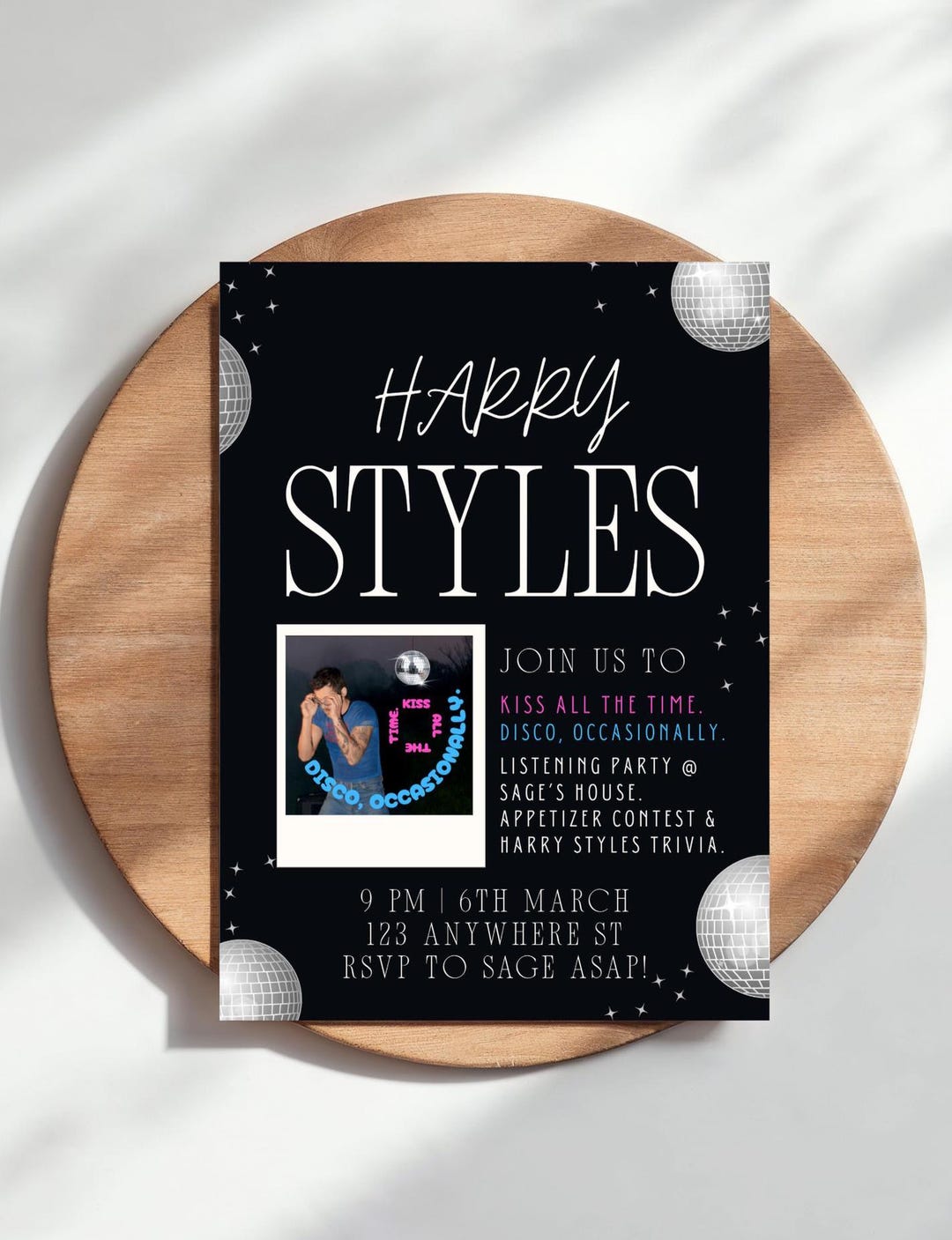 Harry Styles Listening Party Invitation | Kiss All the Time. Disco ...