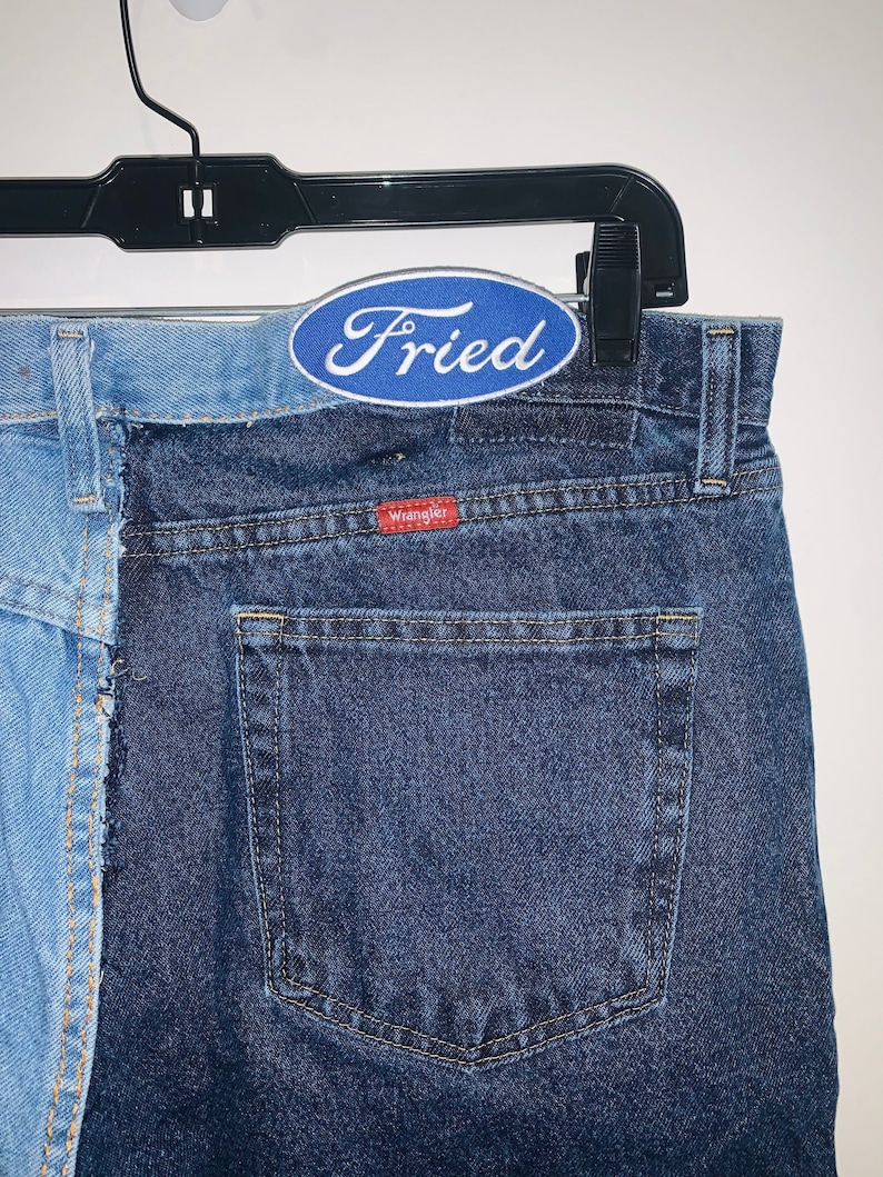 Two-tone Jeans With fried Patch - Etsy