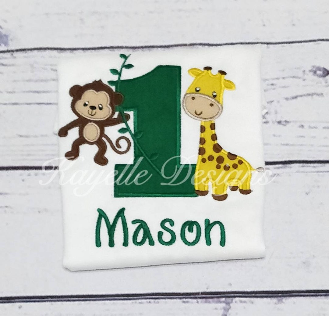 Boys Personalised Jungle T-shirt | Birthday | Embroidery| Jungle ...