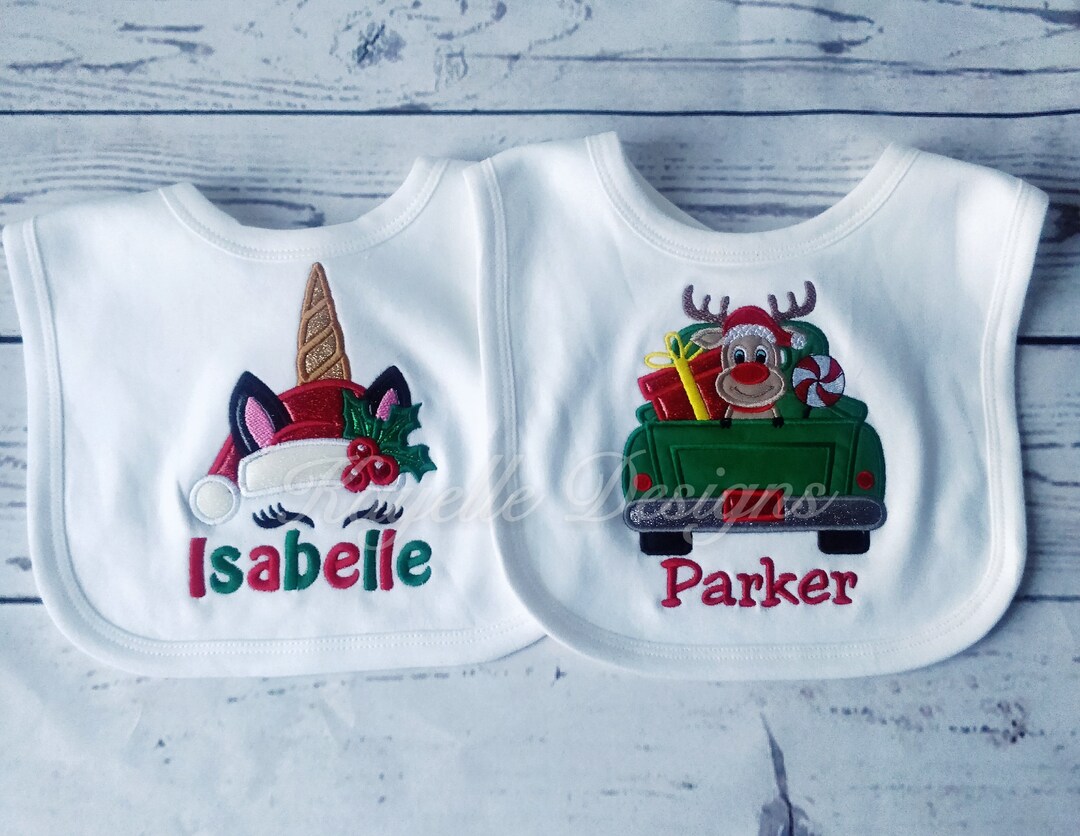 Children Personalised Christmas Bibs | Holiday | Embroidery - Etsy