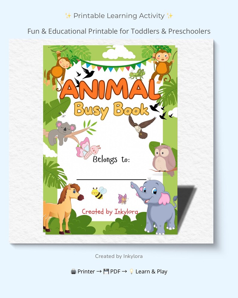 Animal Busy Book Printable: Toddler Learning Activities (digital ...