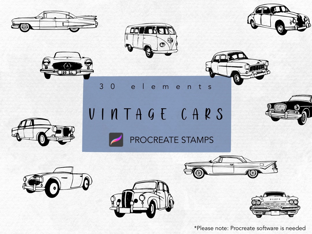 Procreate Stamps | Car Elements | 30 Vintage Car Stamps for Procreate ...