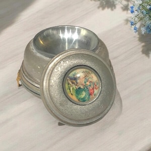 1920s Antique Metal Music Box and Powder Box, Vintage Victorian Scene ...