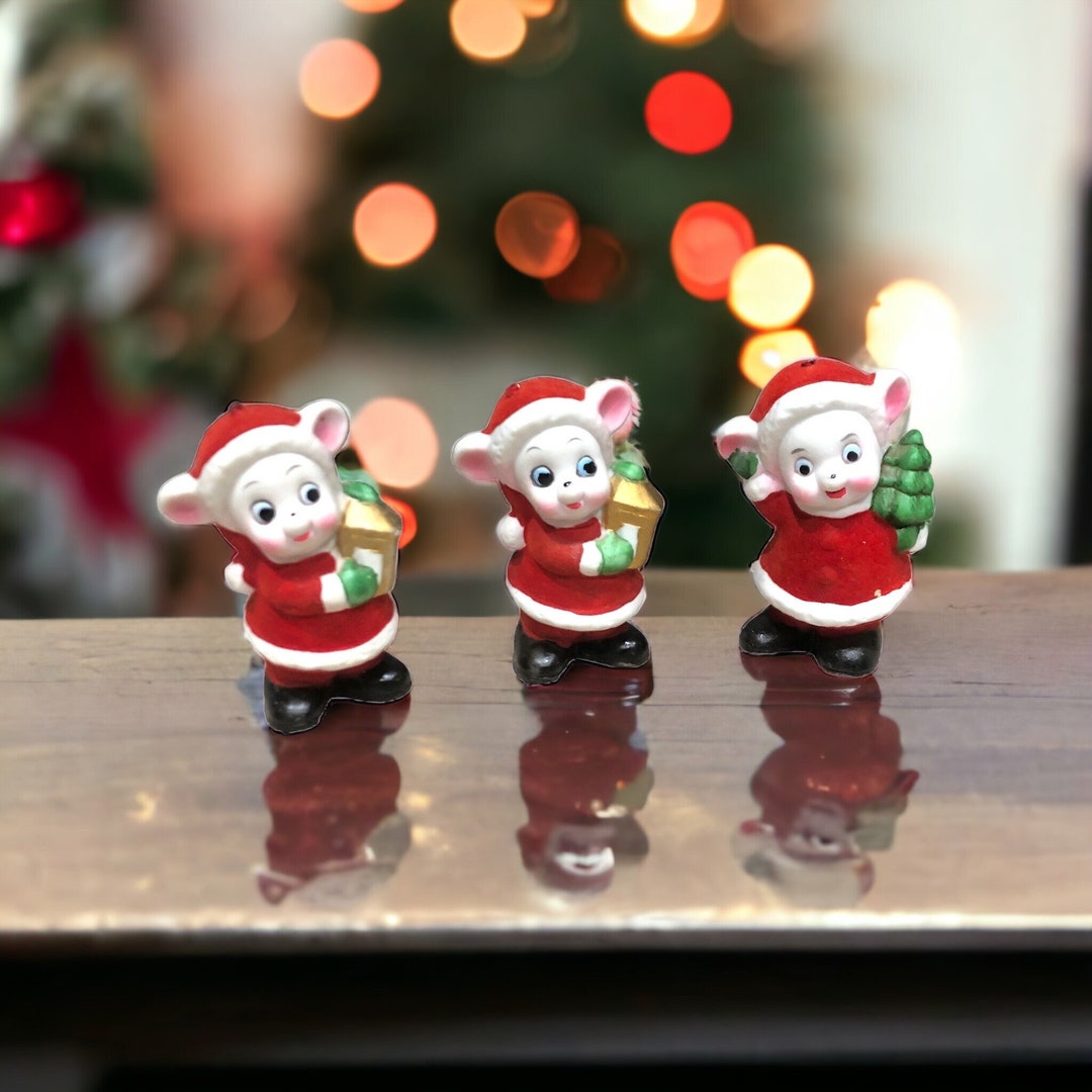 Set of 3 Vintage Mice Christmas Decoration, Cute Mouse Figurines ...