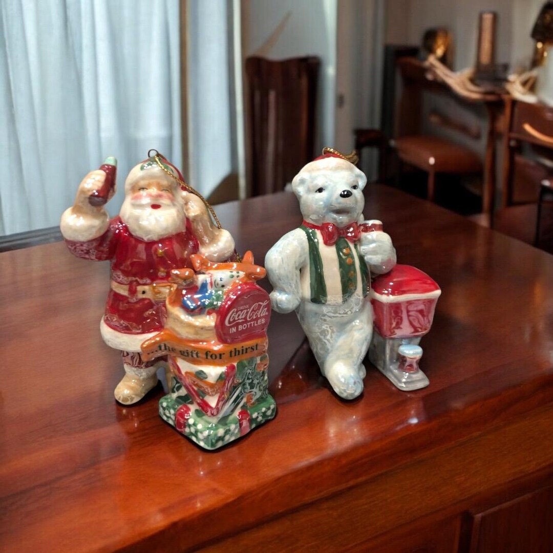 2003 Coca Cola Santa Claus and Polar Bear Christmas Ornaments - Etsy