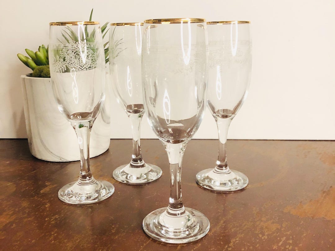 Italian 24k Gold Rimmed Champagne Mimosa Flutes Wedding Toasting ...