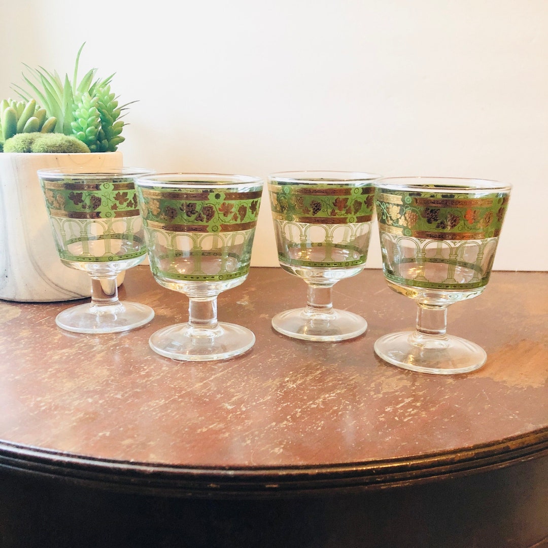 Set of 4 Vintage Cera Golden Grapes Footed Rocks Wine Glasses, 70s ...