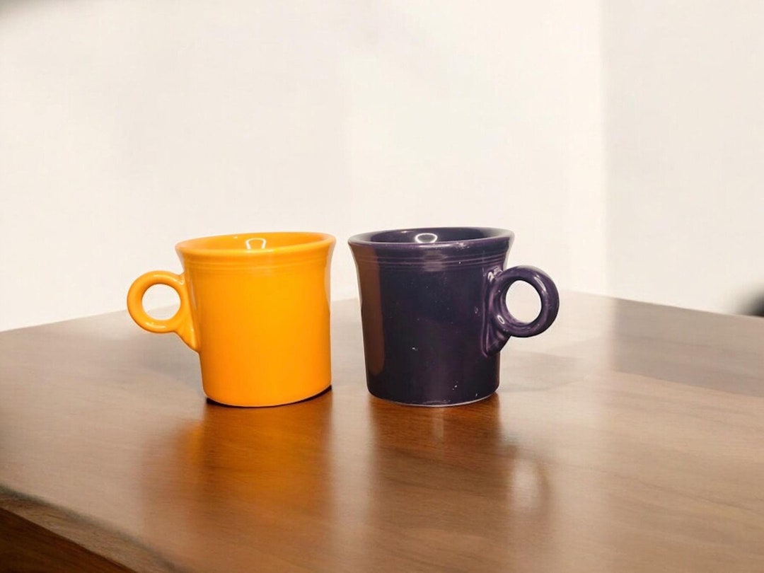 Set of 2 Fiestaware Coffee Mugs Cups Ring Handle Orange Purple Fiesta ...