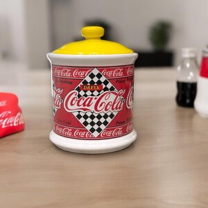Coca Cola Checkered Canister Red Yellow Black White Storage Jar Flour ...