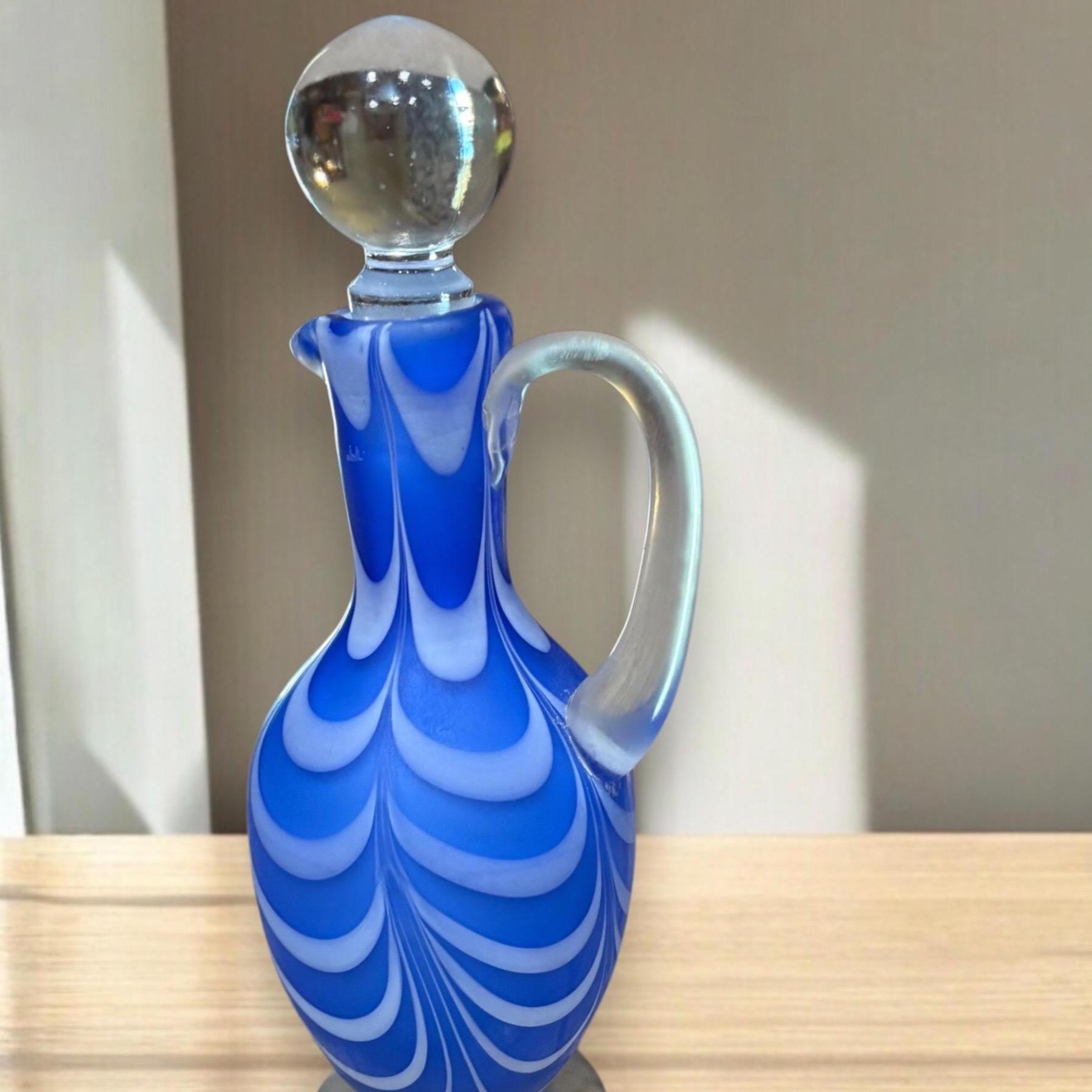 Antique Nailsea Glass Cruet Bottle: Blue White Feather Swirl Design - Etsy