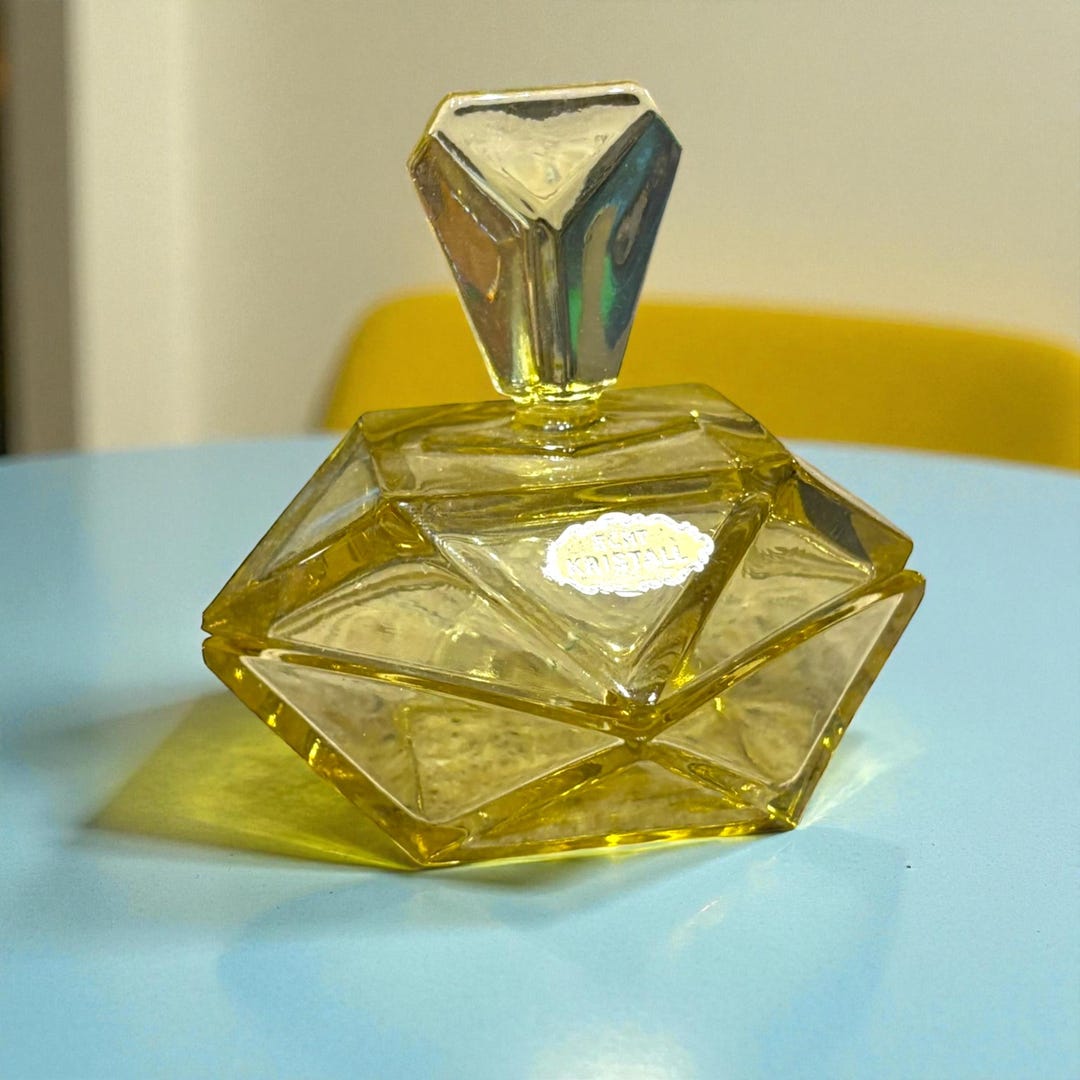 Echt Kristall Glass Powder Jar: 1950s, Yellow Crystal - Etsy