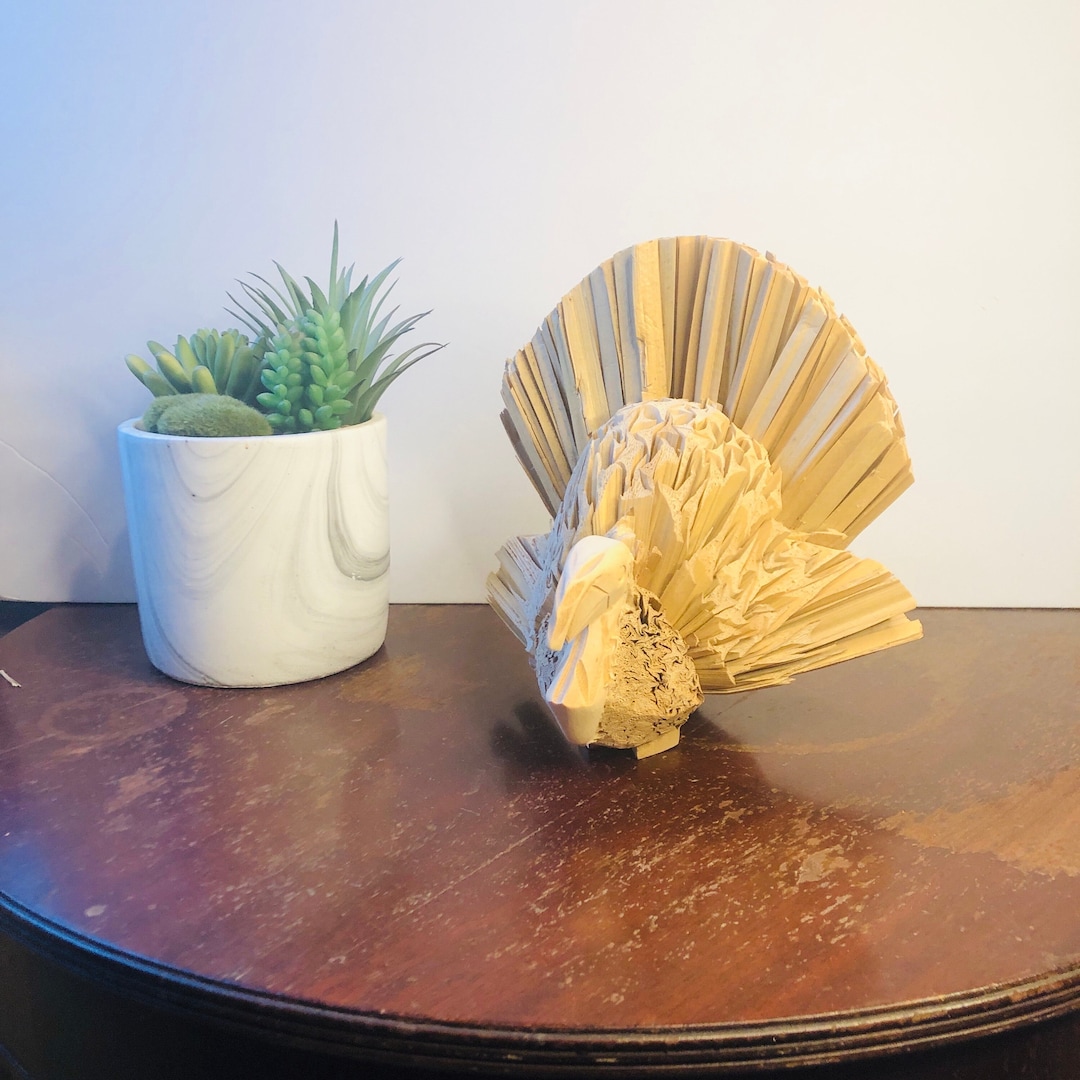 Handcarved Palm Wood Turkey Figurine, Fall Harvest Table Decor ...