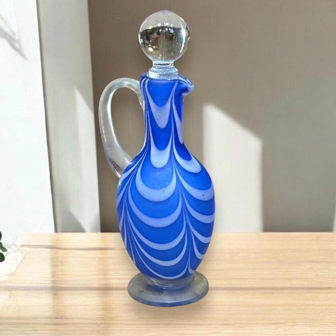 Antique Nailsea Glass Cruet Bottle: Blue White Feather Swirl Design - Etsy