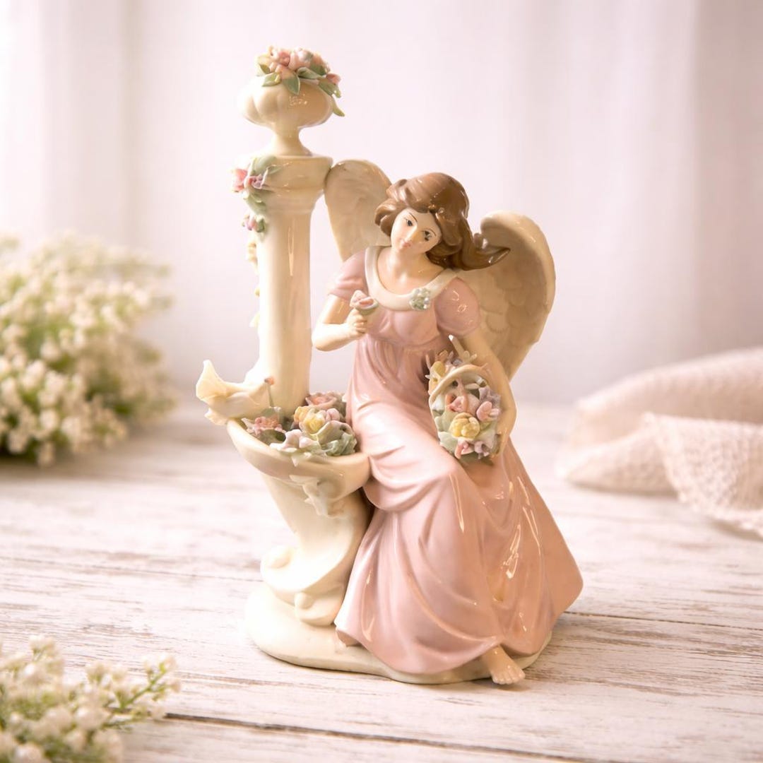 Large 1990s Members Mark Porcelain Angel Figurine: Vintage Hand Painted ...