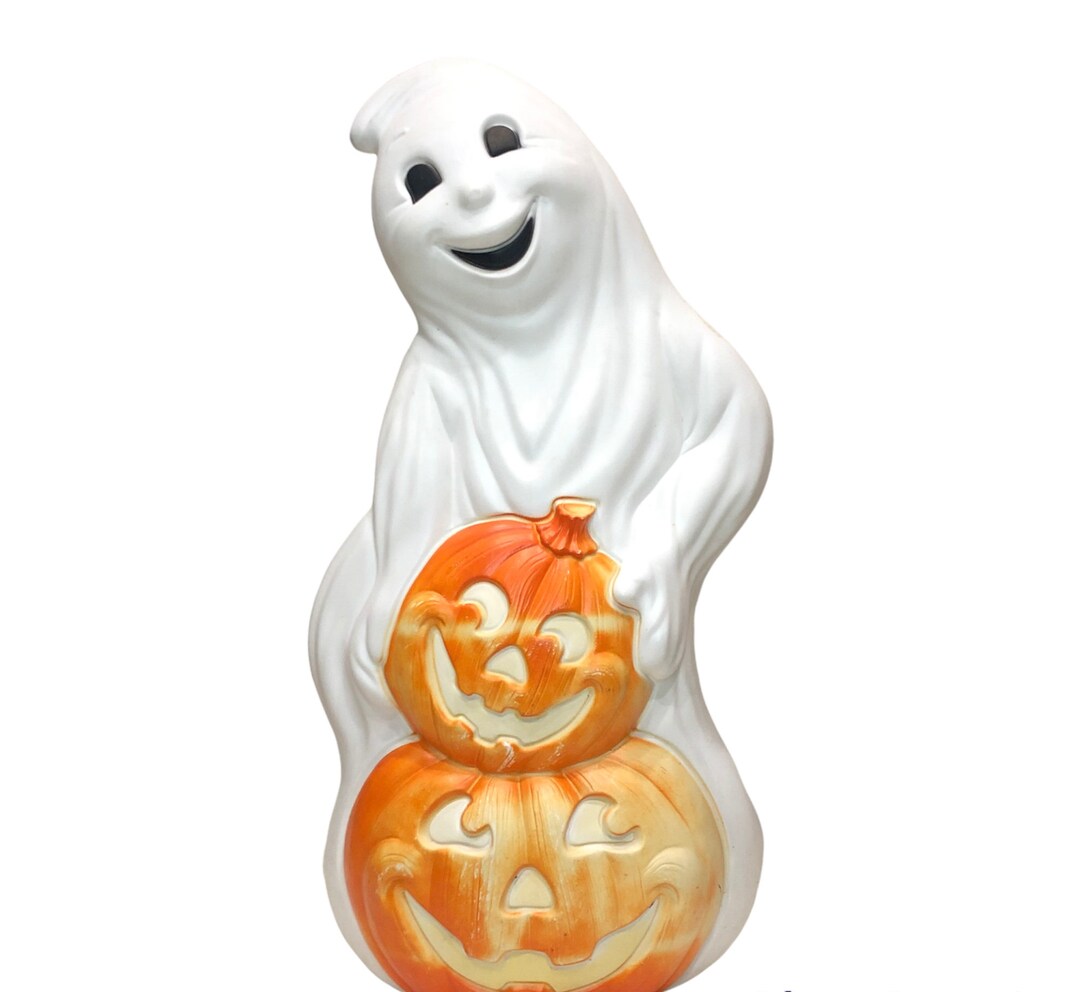 30 Inch Tall 1997 Ghost Blow Mold With Two Pumpkins, Vintage Halloween ...