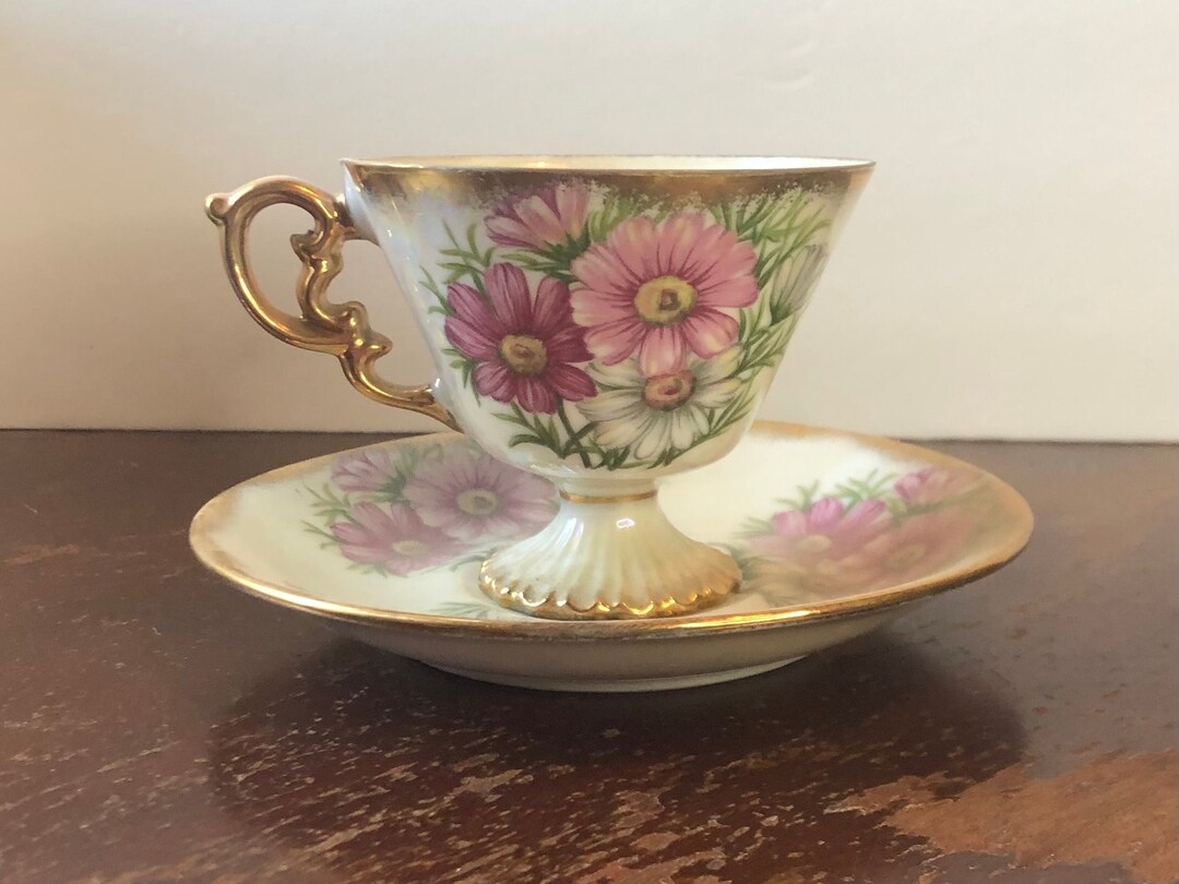 Vintage October Cosmos Teacup and Saucer, Floral Tea Cups Made in Japan ...