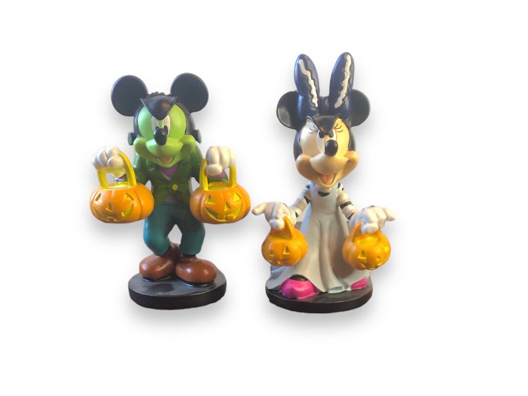 Mickey Minnie Mouse Frankenstein Bride Figurine Holding Pumpkin Pales ...