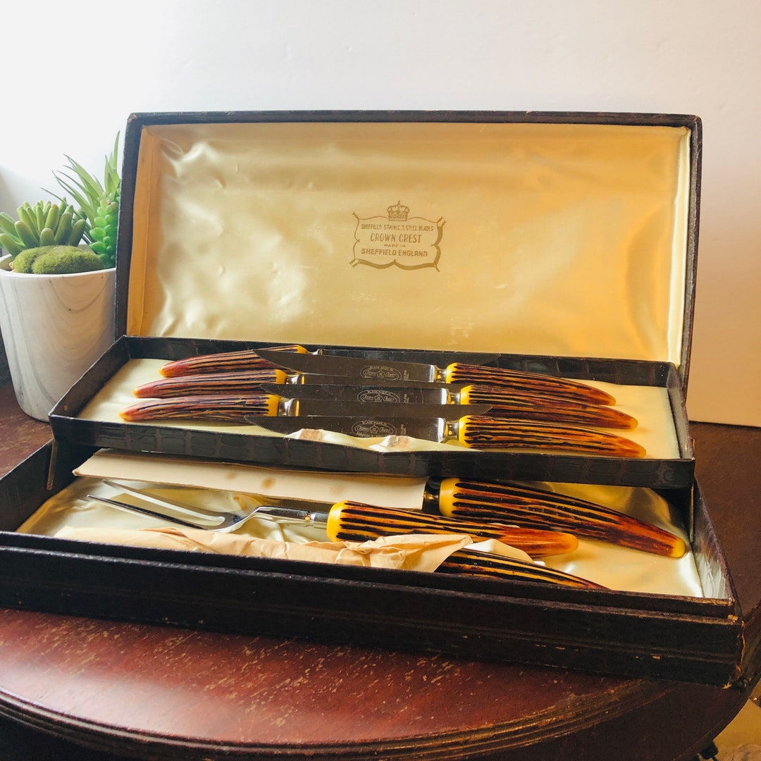 Sheffield Crown Crest Knife Set – Vintage 1960s 9 Pc Stainless Cutlery ...