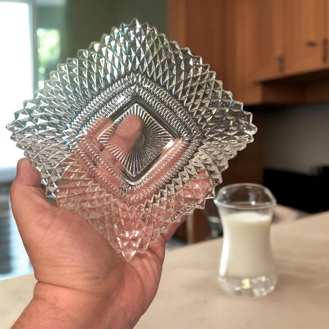 Indiana Glass Clear Sawtooth Wavy Square Candy Dish Trinket or Jewelry ...