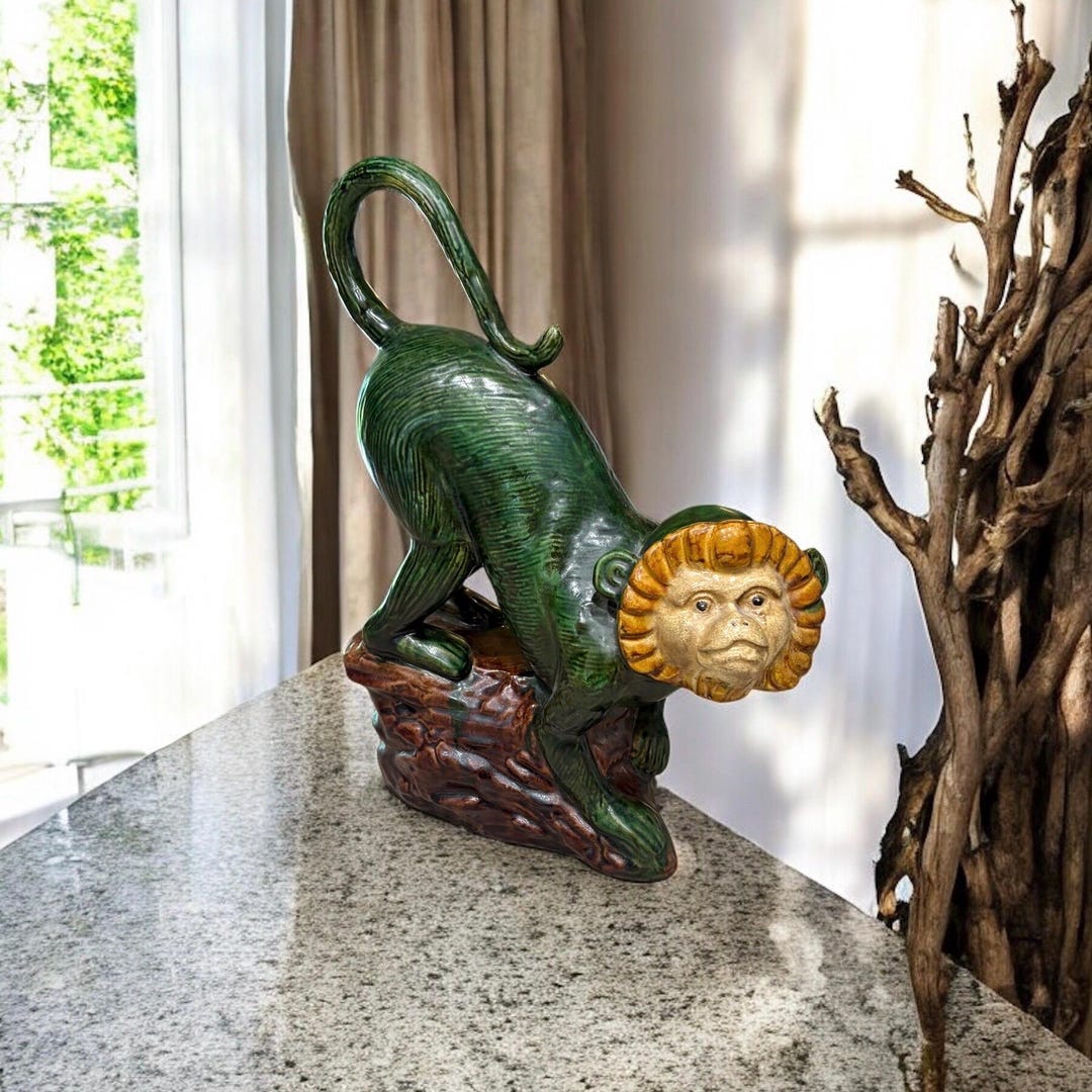 Cute Vintage Majolica Curious Monkey Pottery Statue Figurine ...