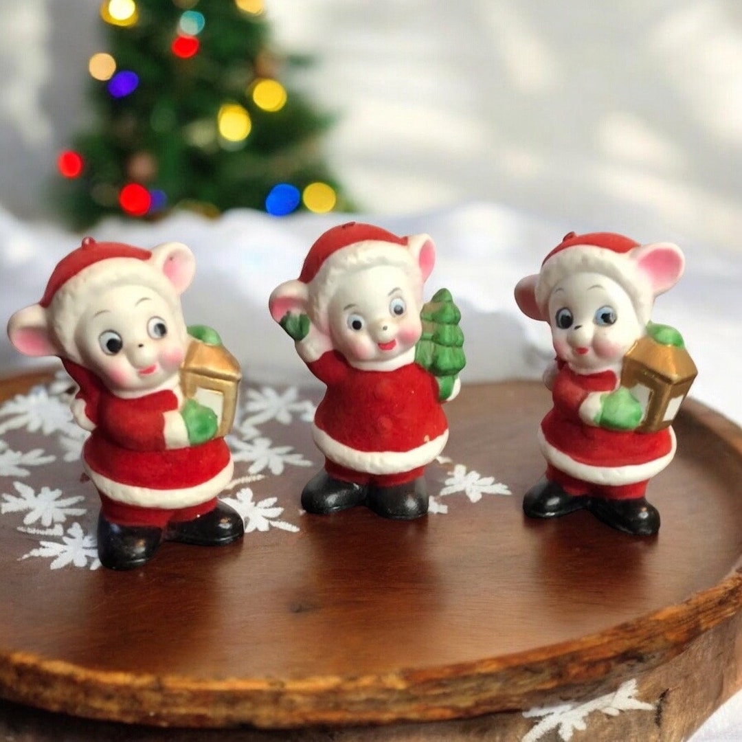 Set of 3 Vintage Christmas Mice Figurines Cute Mouse Xmas Decoration - Etsy