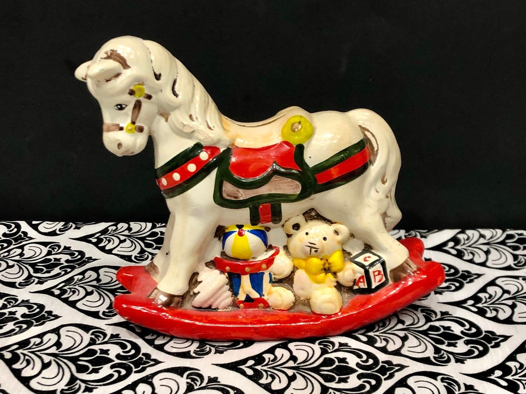 1980s Enesco Vintage Rocking Horse Piggy Bank Vintage, Figurine for ...