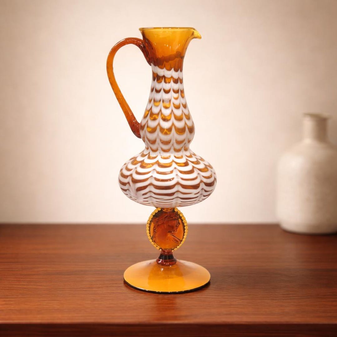 Mid Century 1950s Italian Lavorazione Stelvia Empoli Amber Striped ...