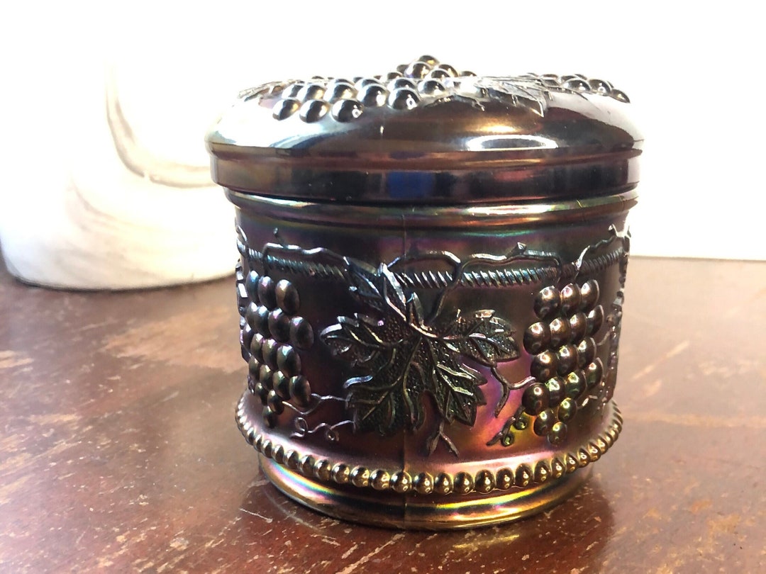 Antique Northwood Grape and Cable Lidded Powder Jar Carnival Glass ...