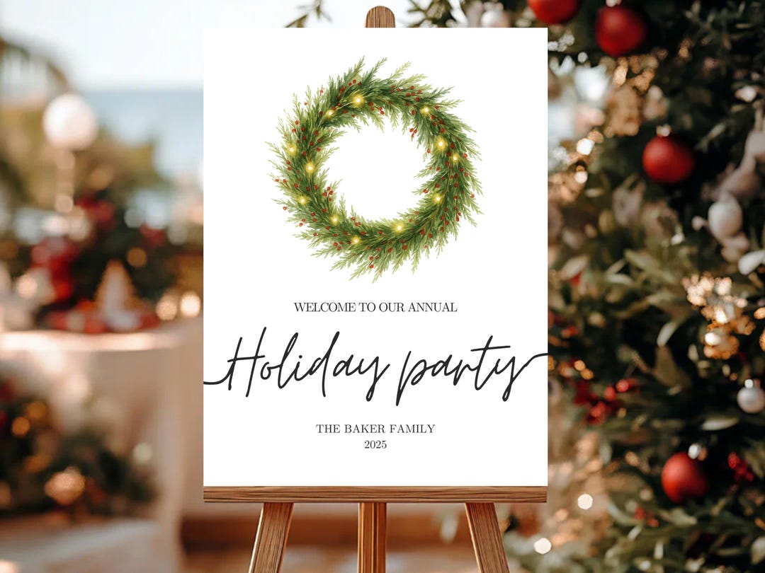 Holiday Party Welcome Sign, Classic Holiday Party Decor, Festive ...