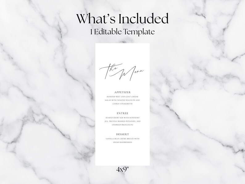 Minimalist Dinner Food Menu Card TEMPLATE for Party Birthday or Wedding ...