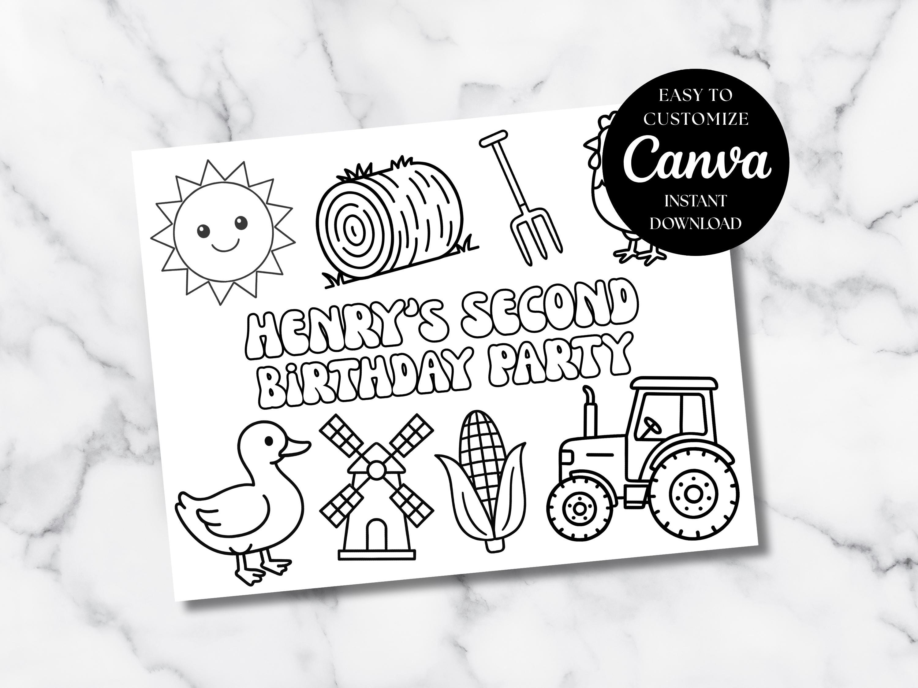Farm Birthday Coloring Pages, Tractor Birthday Party Coloring Sheets ...