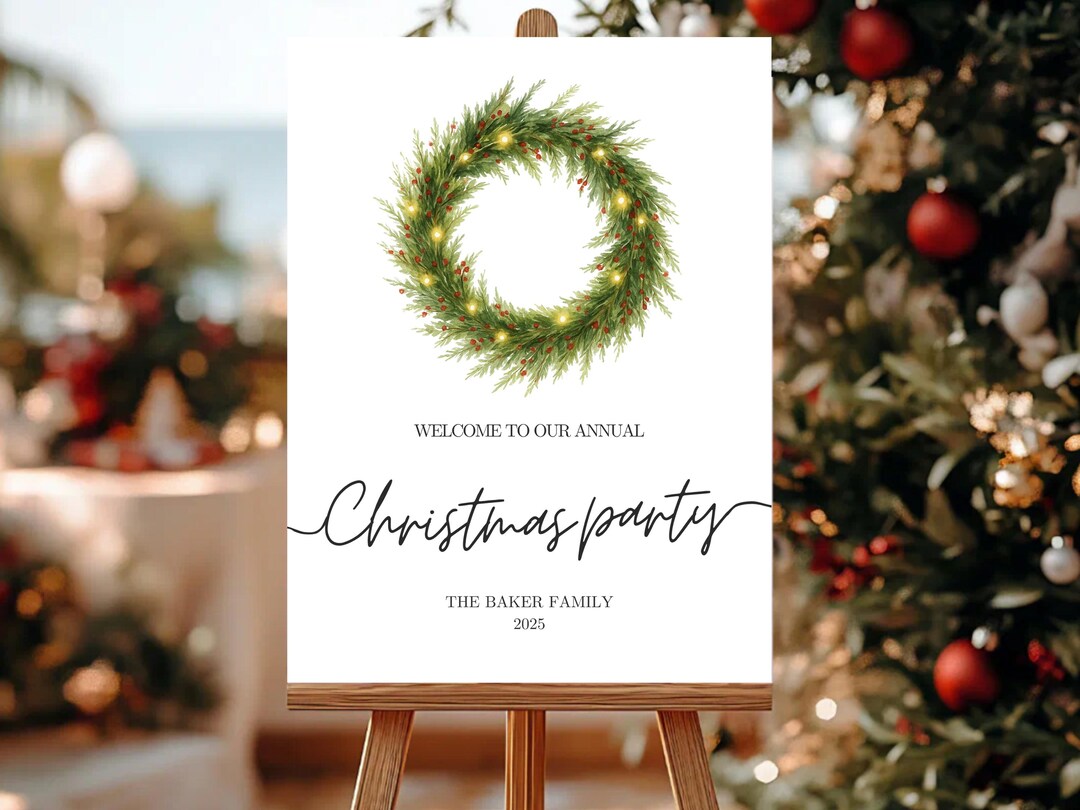 Christmas Party Welcome Sign, Classic Christmas Party Decor, Festive ...