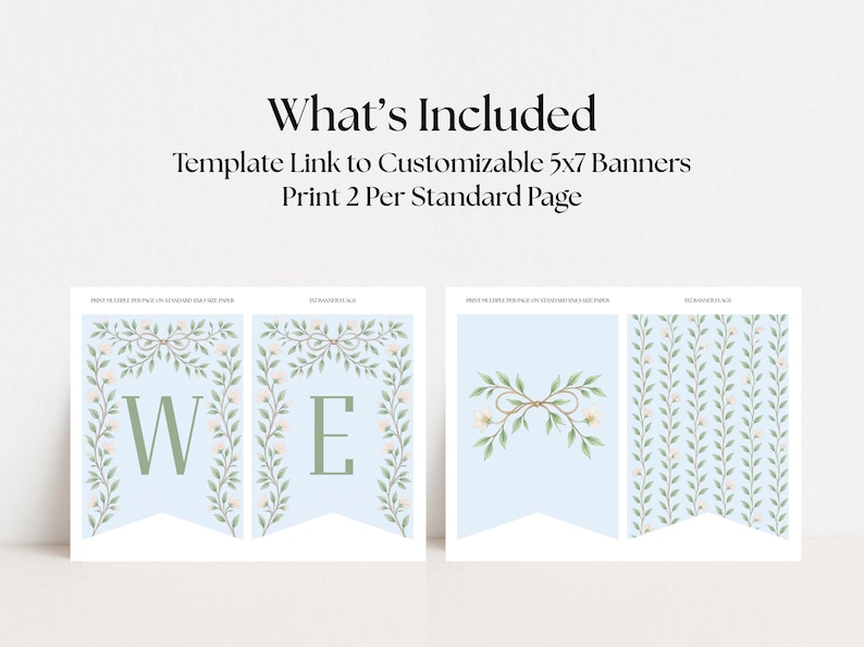 Editable Blue Floral Banner – Watercolor Vine Baby Shower Decoration ...