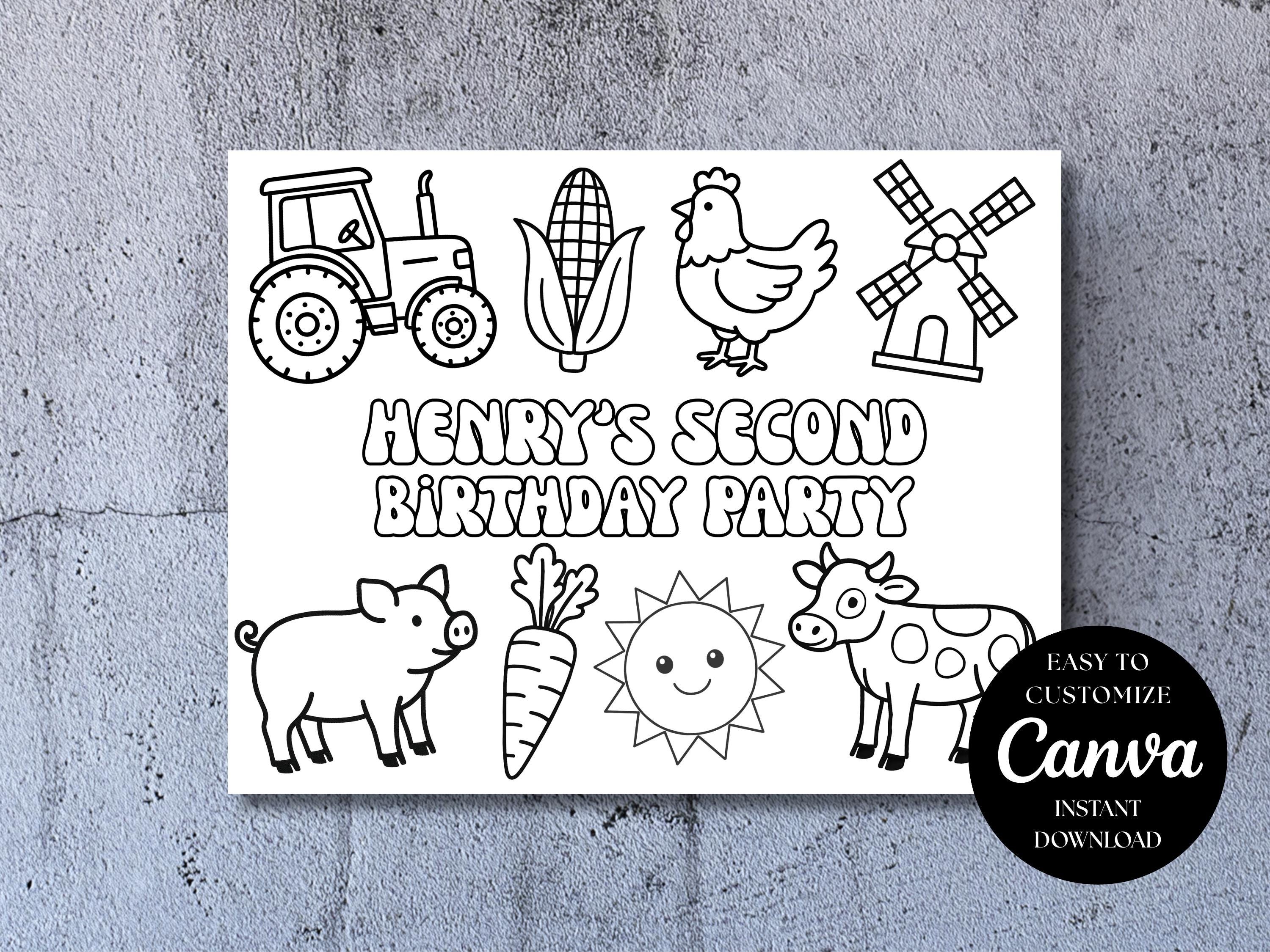 Farm Birthday Coloring Pages, Tractor Birthday Party Coloring Sheets ...