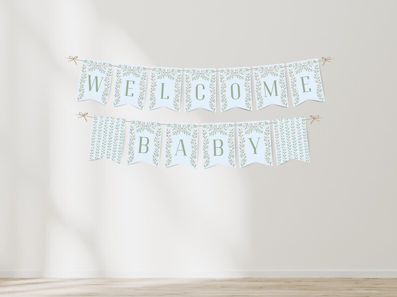 Editable Blue Floral Banner – Watercolor Vine Baby Shower Decoration ...