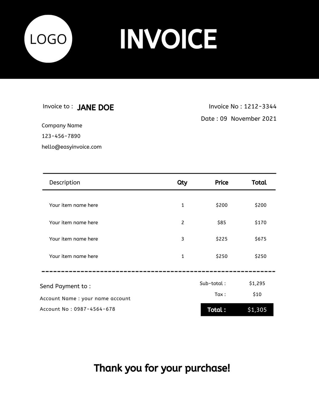 Minimal Business Invoice Template - Etsy