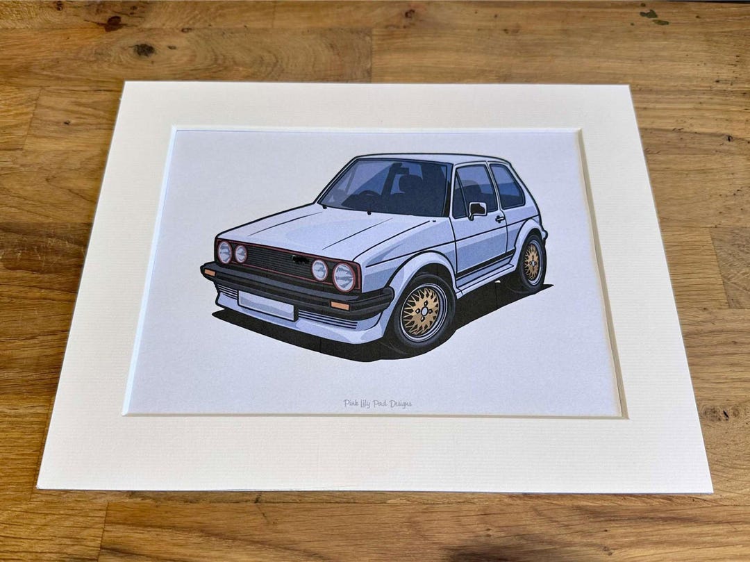 Golf Gti Mk1 Cartoon Mounted Print Pink Lily Pad Artwork Ready to Frame ...