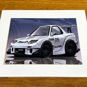 Mazda RX7 RE Amemiya RX7 Cartoon Mounted Print - Pink Lily Pad Artwork ...