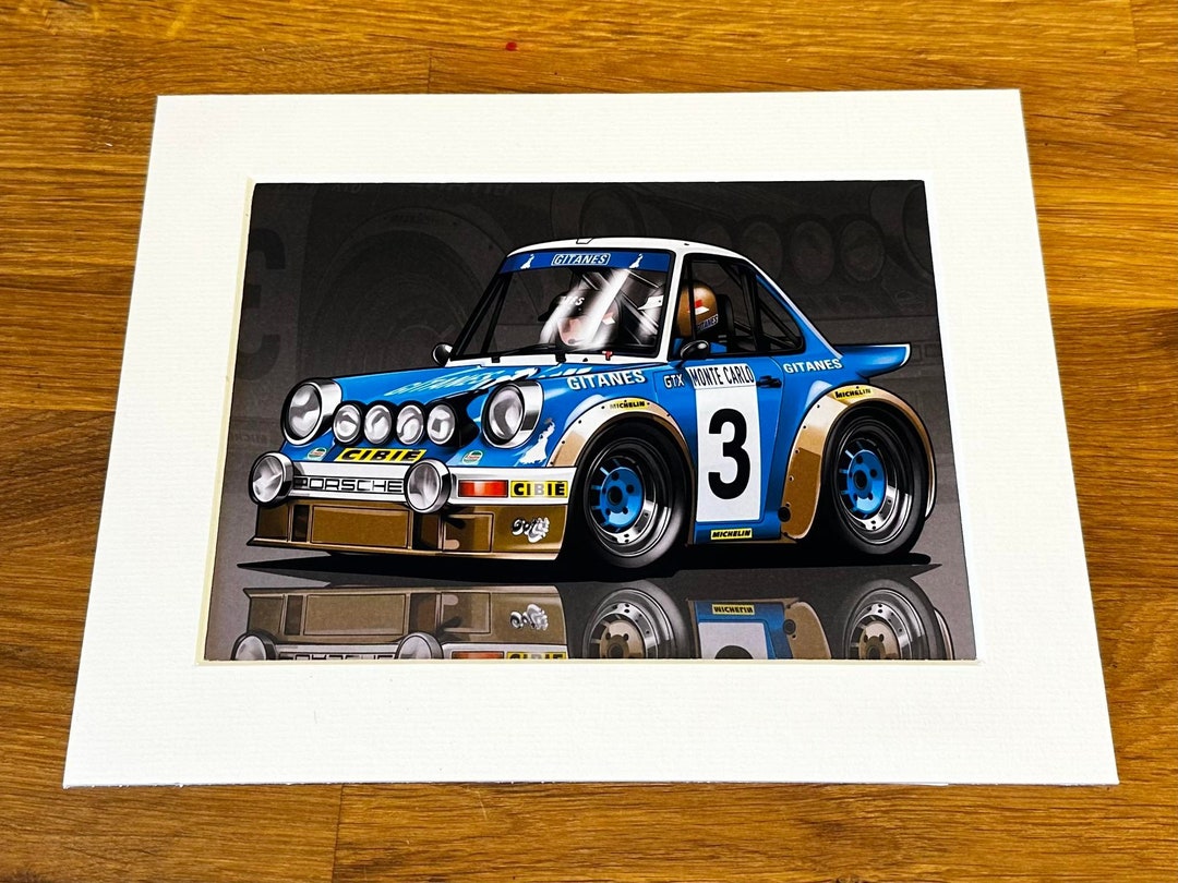 Porsche 911 Carrera RS Cartoon Mounted Print - Pink Lily Pad Artwork ...