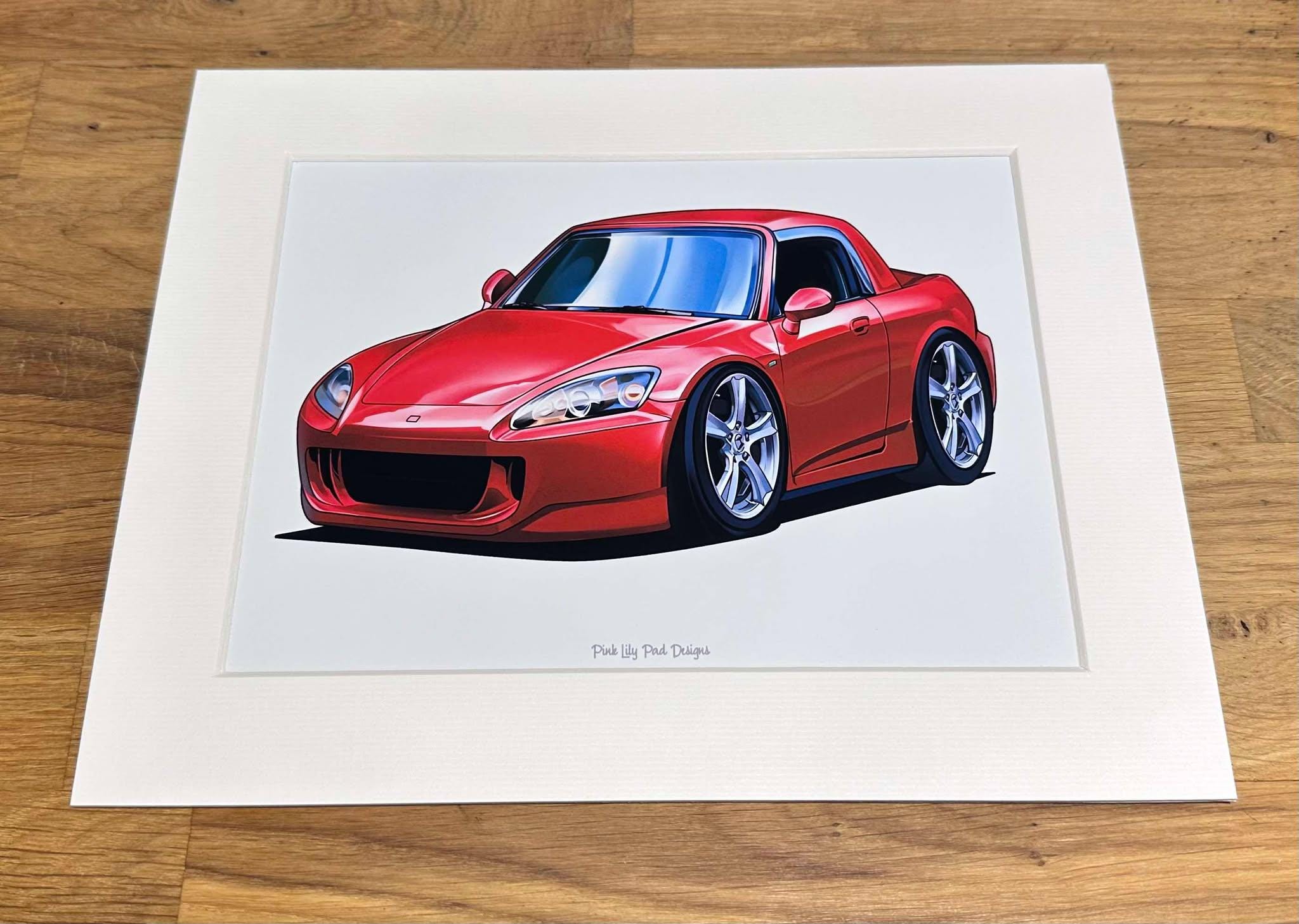 S2000 Car Cartoon Style Drawing-pink Lily Pad Artwork - Ready to Frame ...