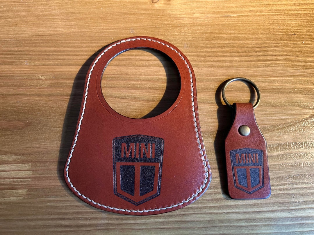 Classic Mini Fuel Bib and Key Ring, Personalised, Hand Stitched and ...