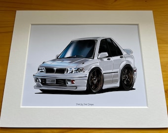 Mitsubishi Pajero Evolution Cartoon Mounted Print - Pink Lily Pad ...