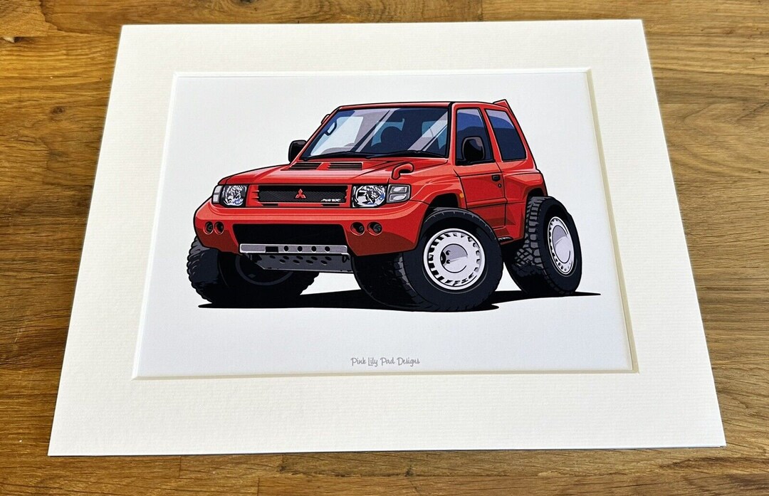 Mitsubishi Pajero Evolution Cartoon Mounted Print - Pink Lily Pad ...