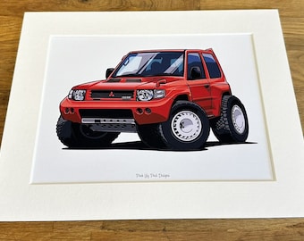Mitsubishi Lancer Evolution III Rally Car Cartoon Mounted Print Pink ...