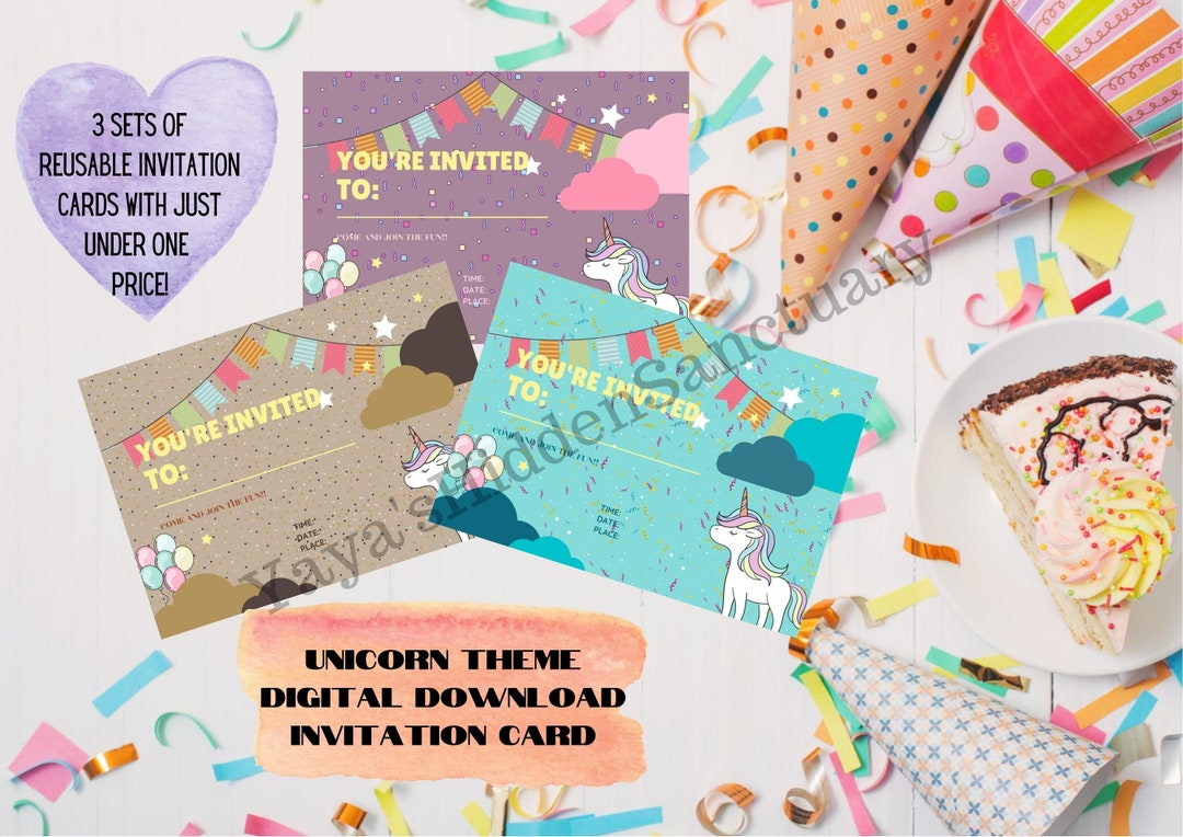 Unicorn Theme Invitation Card Unicorn Birthday Invitation - Etsy
