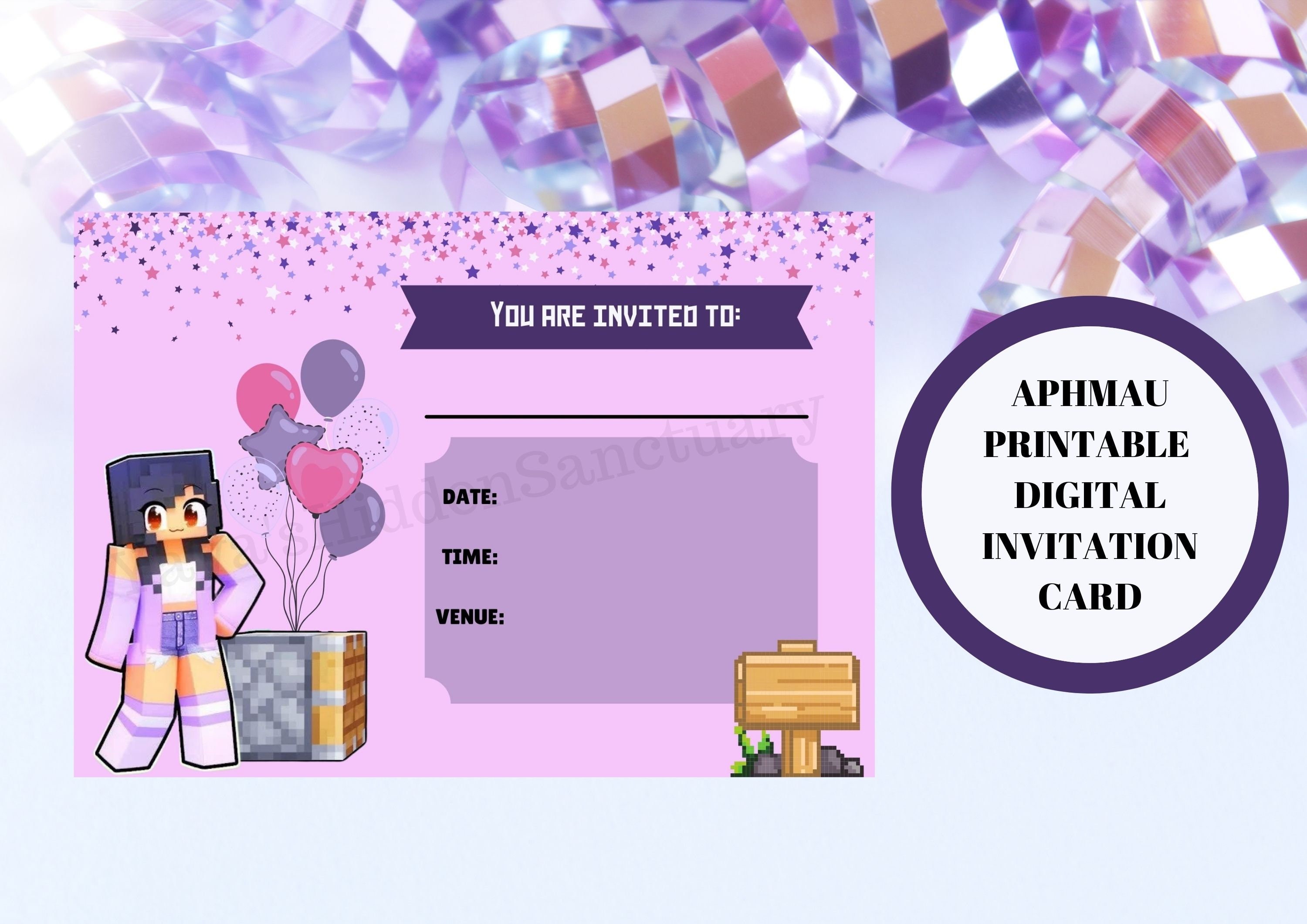 Aphmau Birthday Invitation Card Aphmau Invitation Card - Etsy Denmark