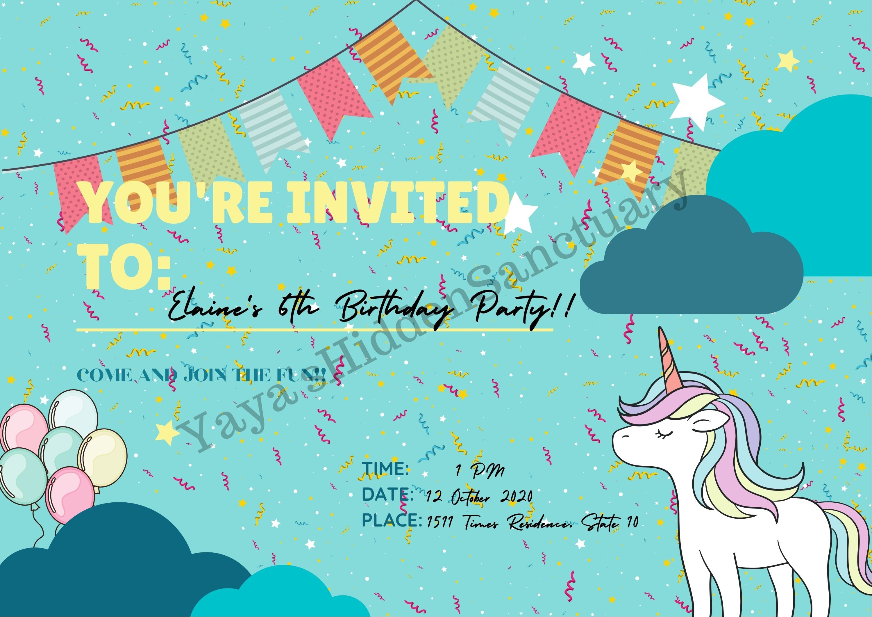 Unicorn Theme Invitation Card Unicorn Birthday Invitation - Etsy
