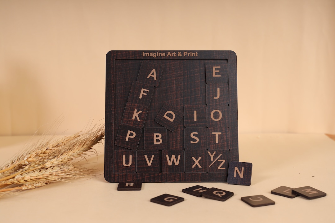 Kids Wooden Alphabet Puzzle, Brown ABCD Education Puzzle for Kids ...