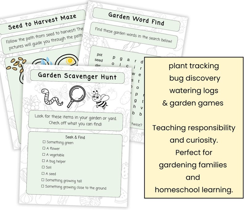 Kids Homeschool Garden Journal: Plant Life Cycle Activities (PDF ...